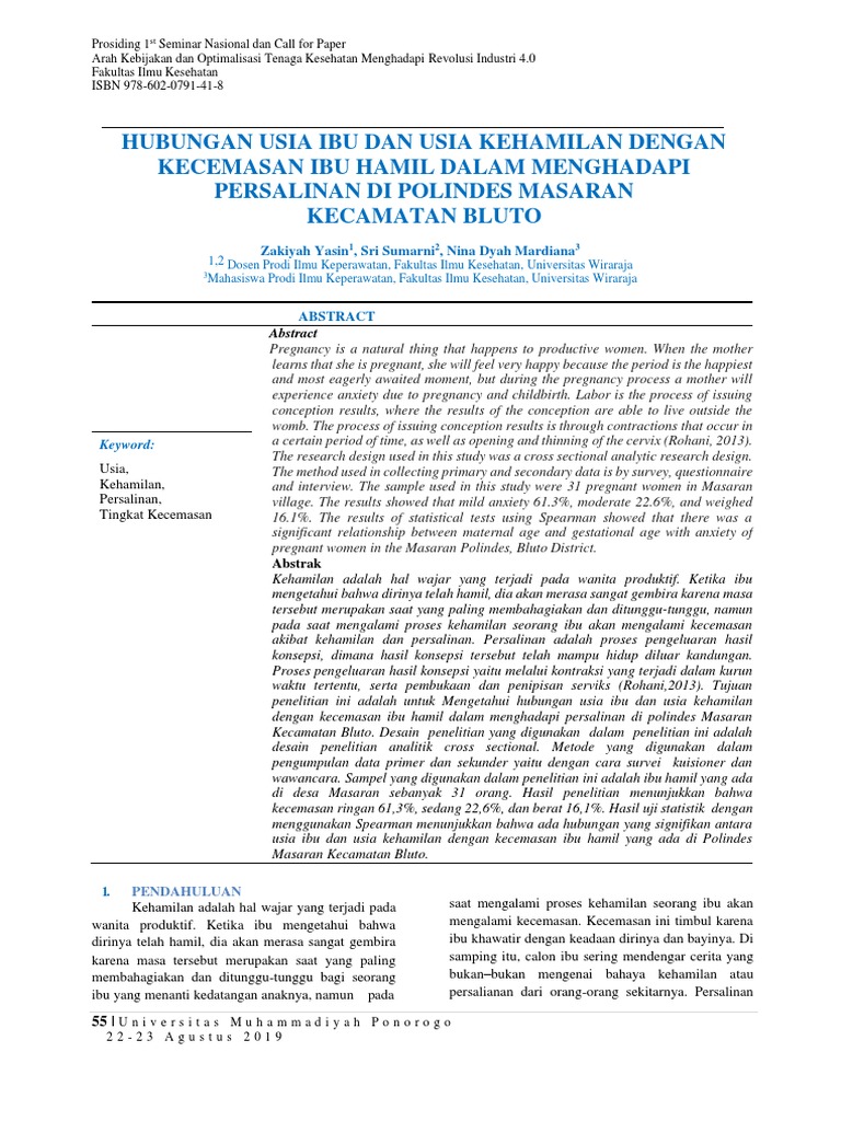 Yasin, Z. 2019. Hubungan Usia Ibu Dan Usia Kehamilan Dengan Kecemasan Ibu Hamil Dalam Menghadapi ...