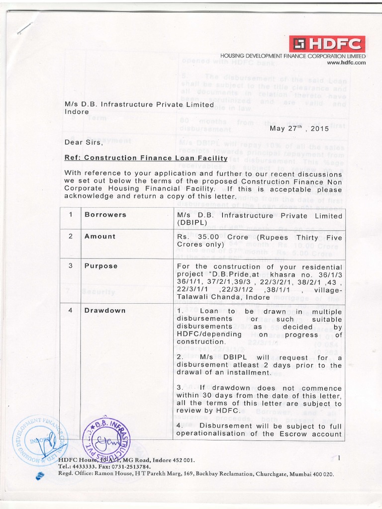 HDFC Construction Loan Sanction Letter | PDF
