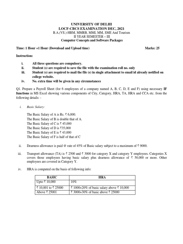 Computer Concept and Software Packages-Practical Question Paper-Dec ...