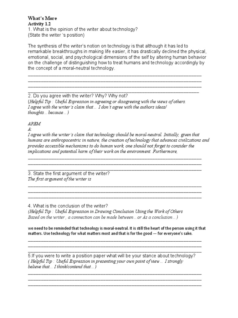 Position Paper Smart Technology Is Here Student Activity | PDF