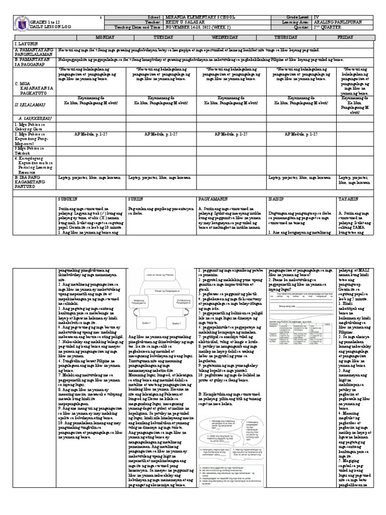 DLL - Araling Panlipunan 4 - Q2 - W2 | PDF
