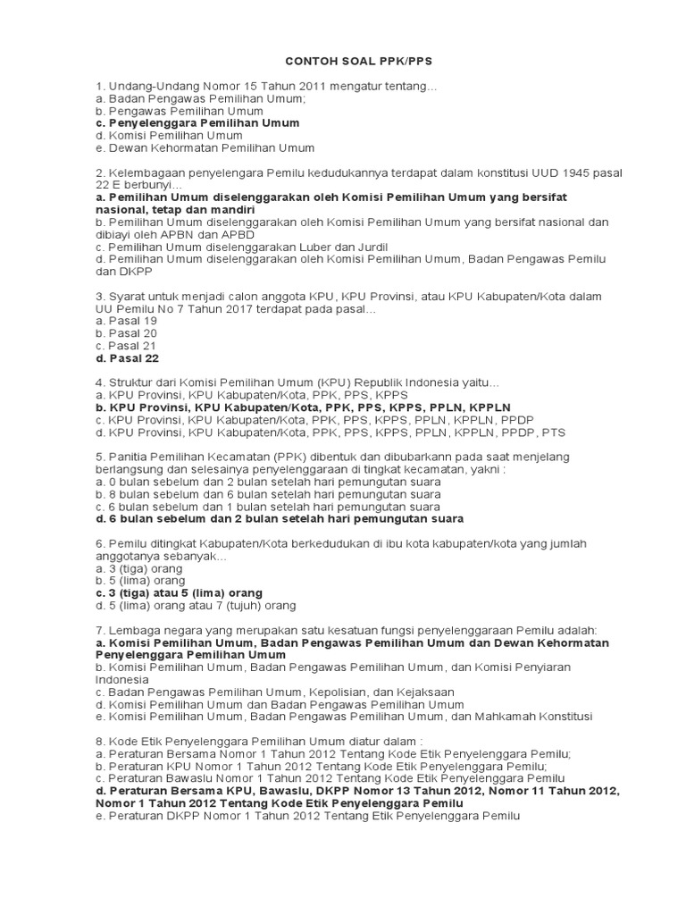 Contoh Soal PPK/PPS Pemilu 2023 | PDF