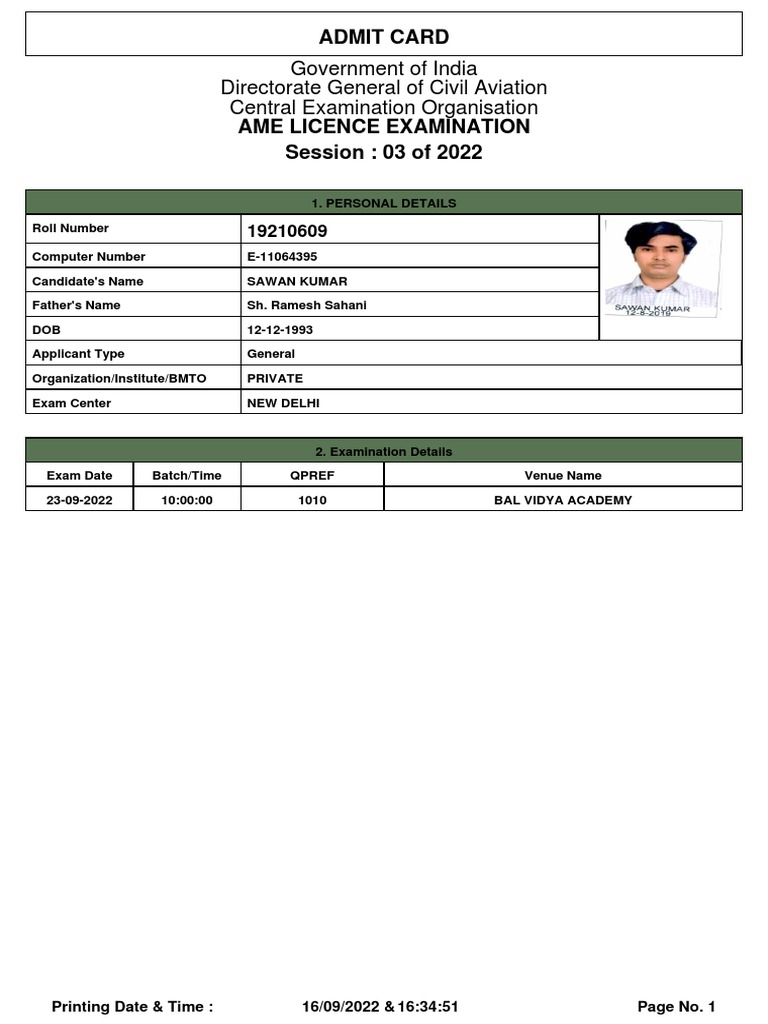 Admit Card | PDF