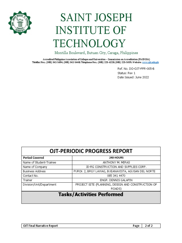 Saint Joseph Tech OJT Report | PDF