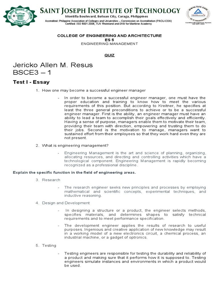Quiz Es 5 | PDF | Engineer | Engineering