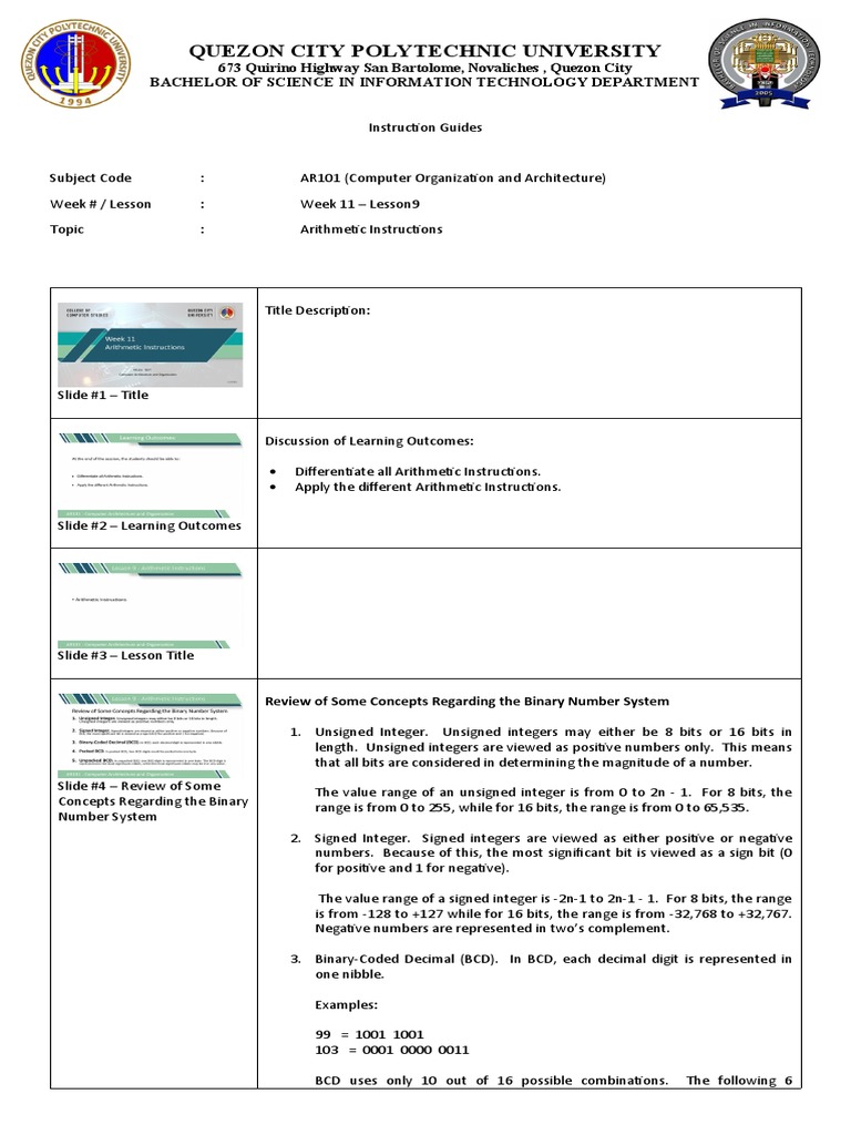 Week 11 Sildes Descriptions | Download Free PDF | Binary Coded Decimal | Integer (Computer Science)