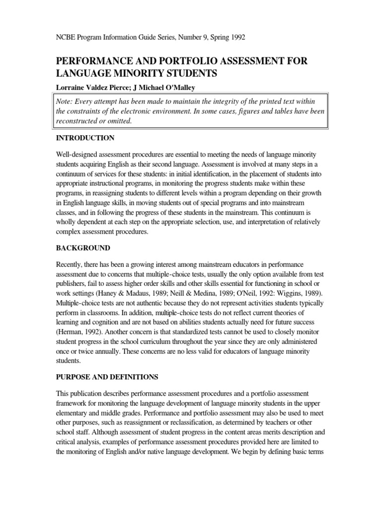 Performance and Portfolio Assessment For | PDF | Educational Assessment ...