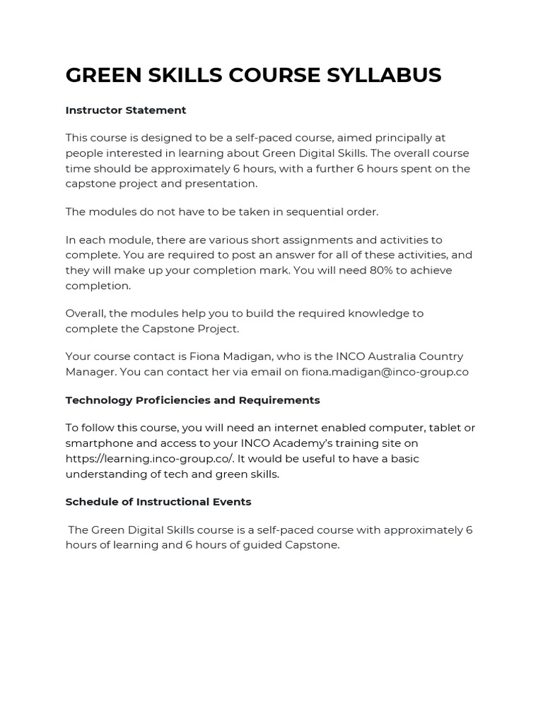 Green Digital Skills Course Syllabus | PDF | Learning | Sustainability