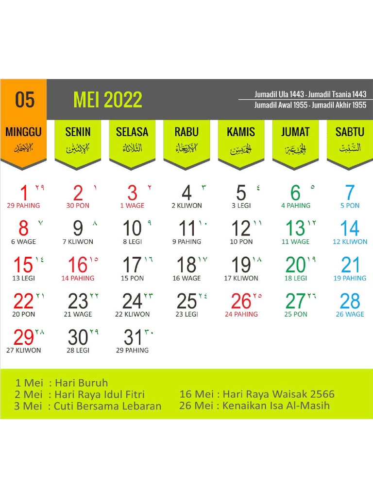 Desain Kalender Mei - Agust 2022 | PDF