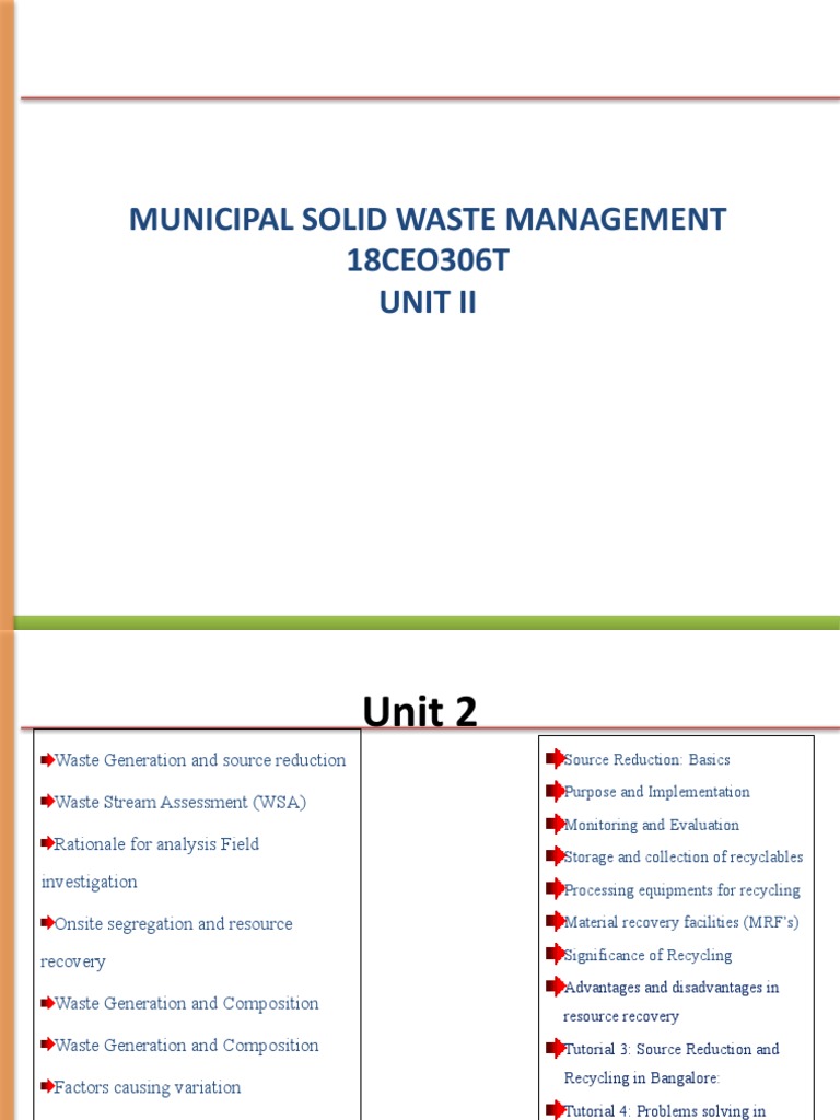 18CEO306T MSWM Unit2 | PDF | Recycling | Waste Management