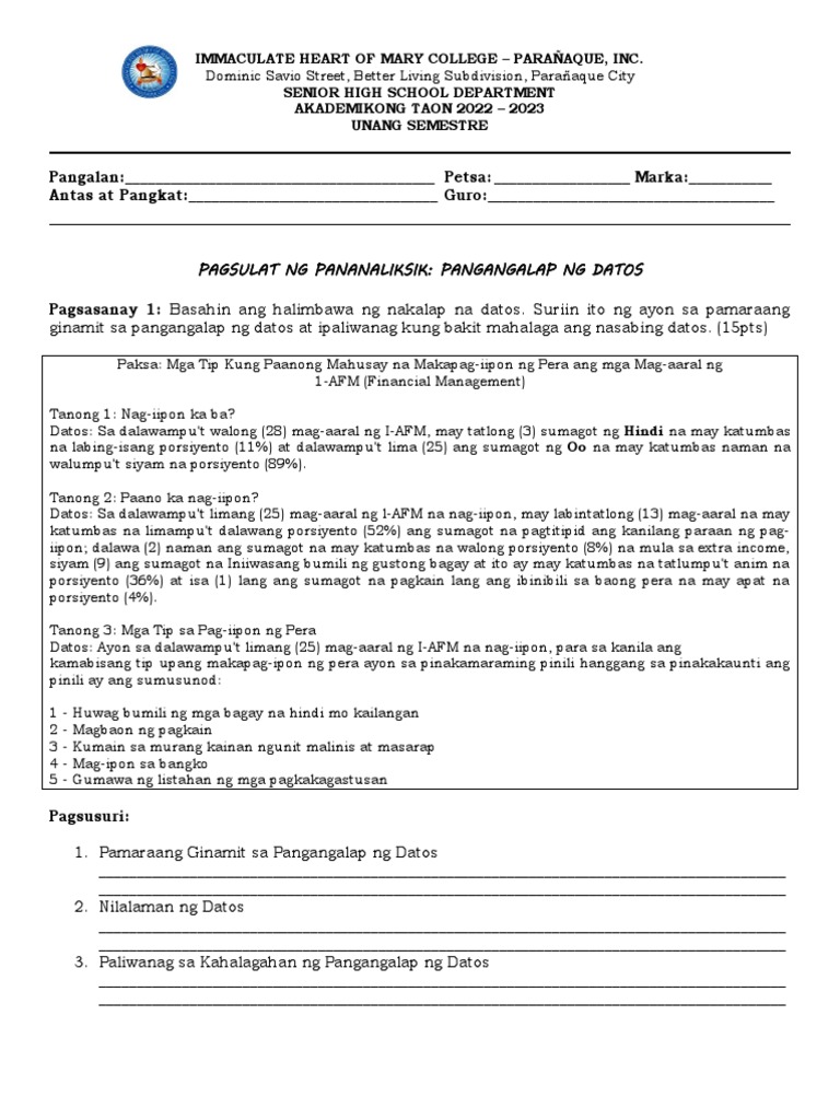 Pagsusuri Sa Paraan NG Pangangalap NG Datos | PDF Pagsusuri Sa Paraan NG Pangangalap NG Datos | PDF