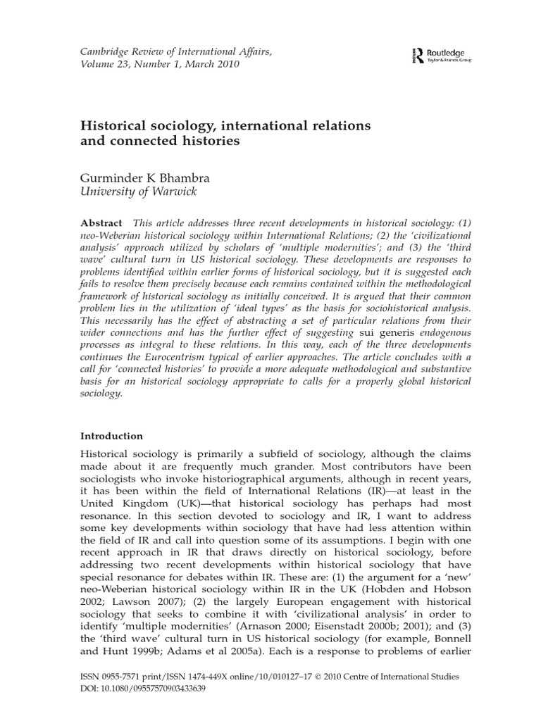 Gurminder Bhambra - Historical Sociology, International Relations and ...