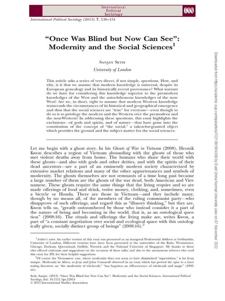 Sanjay Seth - Once Was Blind But Now Can See Modernity and The Social ...