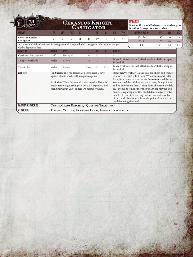 Cerastus Knight-Castigator Datasheet | PDF | Hazards | Warfare