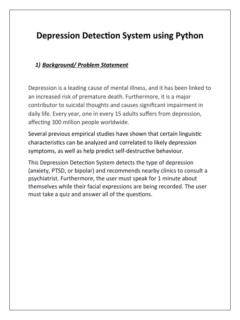 51 Depression Detection System Using Python Py051 Pdf Major Depressive Disorder Mental