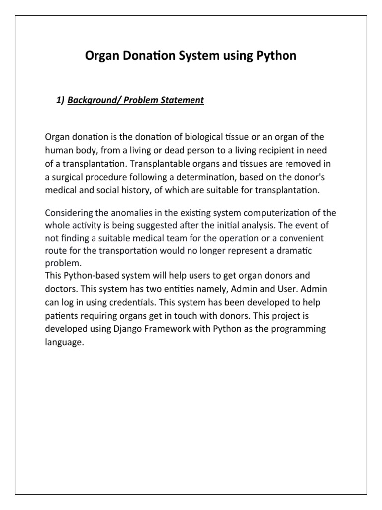 74 Organ Donation System Using Python PY074 | PDF | Business | Computers