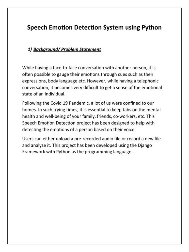 75 Speech Emotion Detection System Using Python Py075 Pdf Personal Computers Emotions