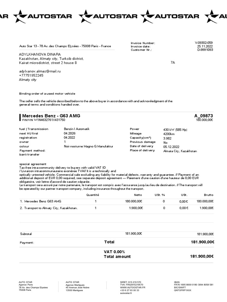 Mercedes Benz - G63 AMG A - 0987 | PDF | Invoice | Value Added Tax