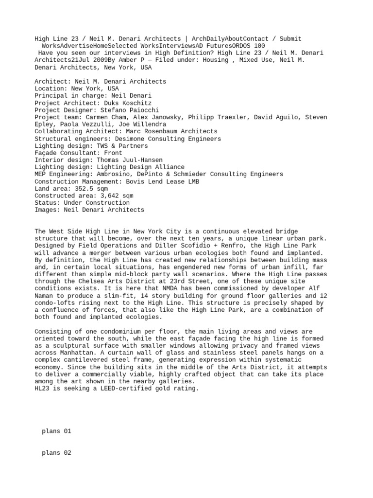 High Line 23 - Neil M - Denari Architects ArchDaily | Download Free PDF ...