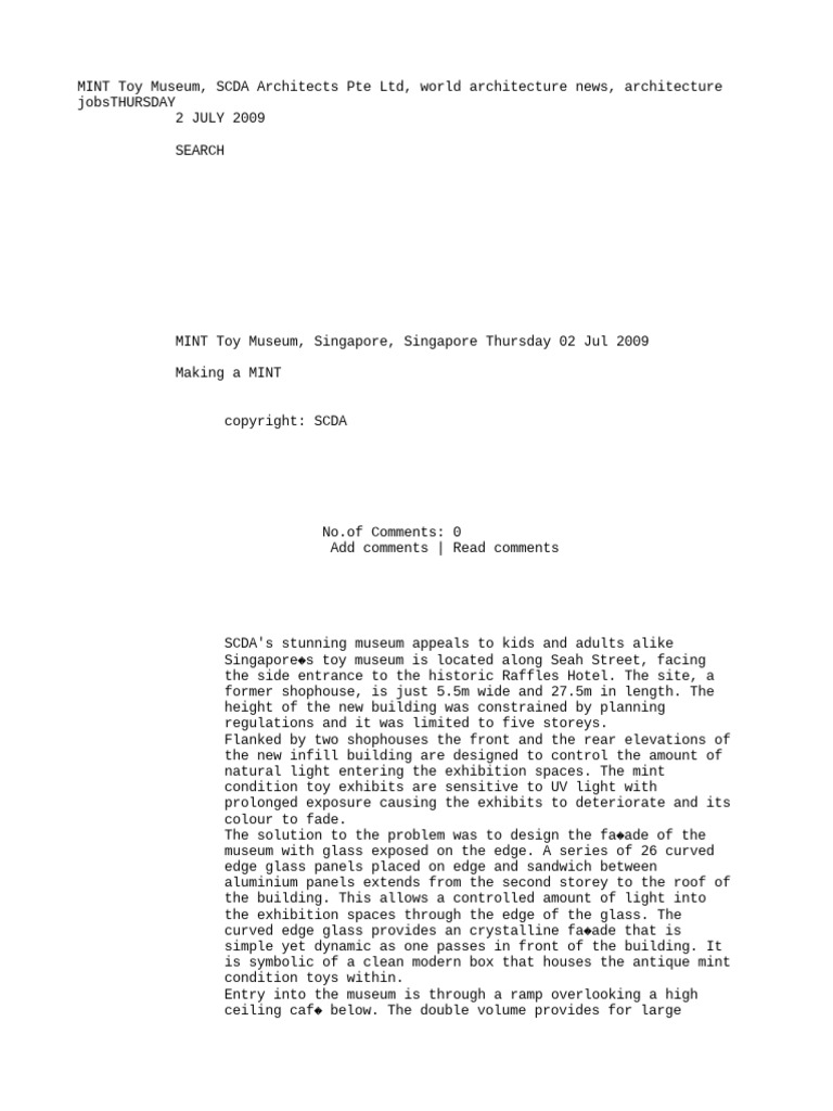 MINT Toy Museum, SCDA Architects Pte LTD, World Architecture News, Architecture Jobs | PDF ...