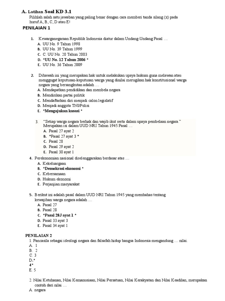 Latihan Soal PKN PTS | PDF