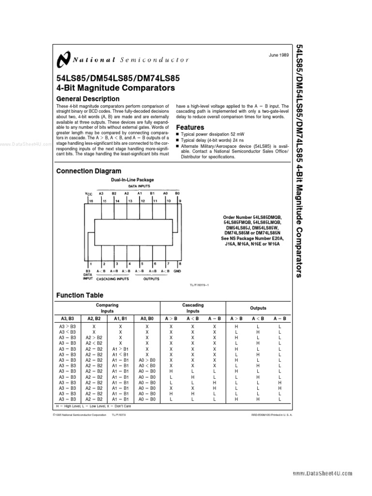 7485 Datasheet | PDF | Electrical Engineering | Electricity