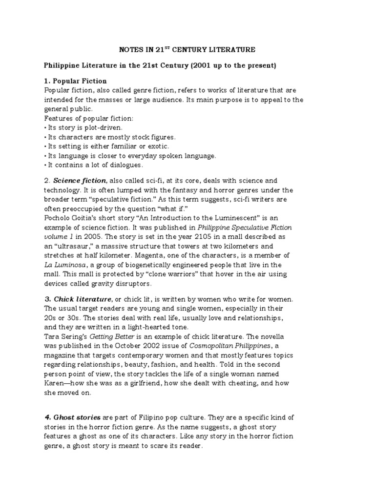 Notes in 21ST Century Literature | PDF | Novels | Ghost Stories