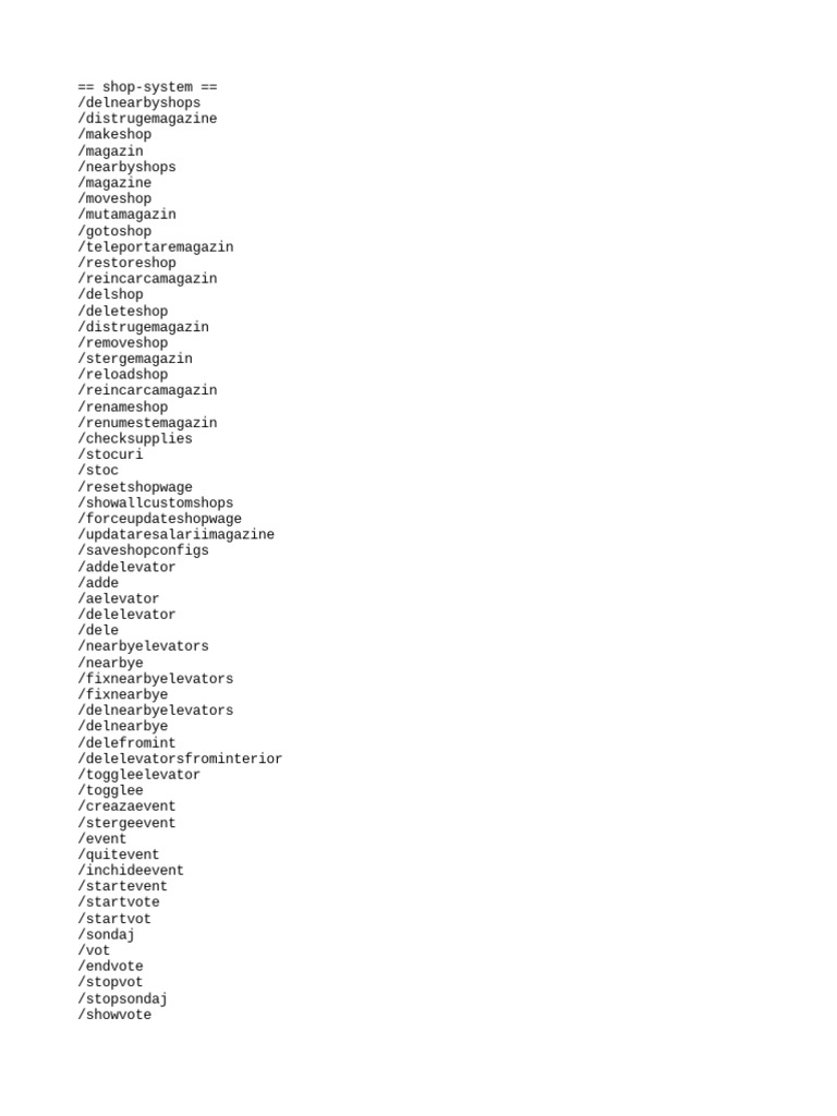 A Comprehensive List Of Commands For Managing Shops Vehicles