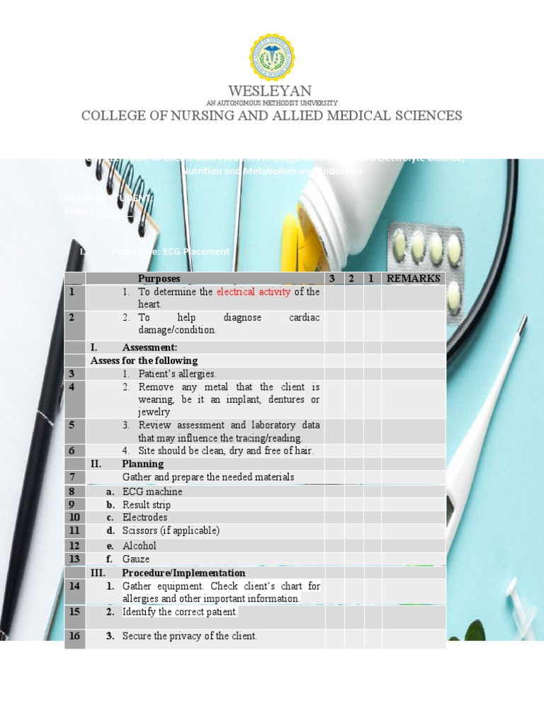 NCM 112 Checklist ECG Placement | PDF | Electrocardiography | Thorax