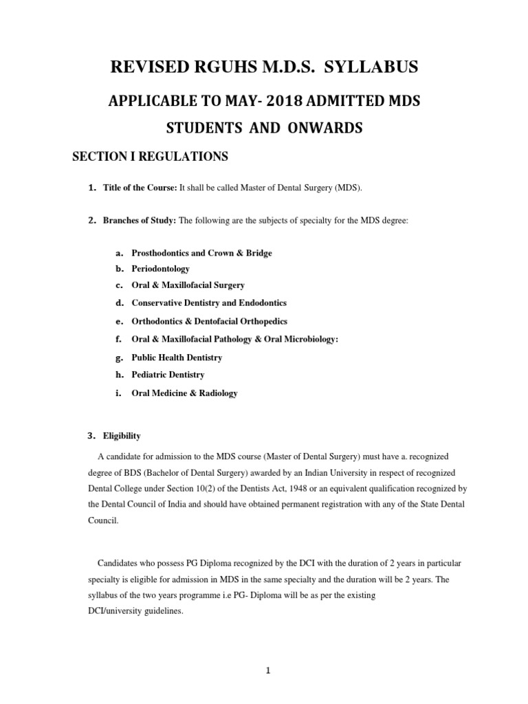 Revised Rguhs M Final | PDF | Dental Degree | Prosthodontics