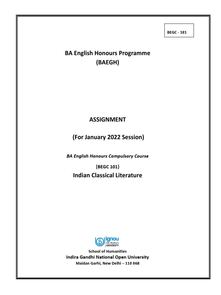 BEGC 101 Indian Classical Literature | PDF