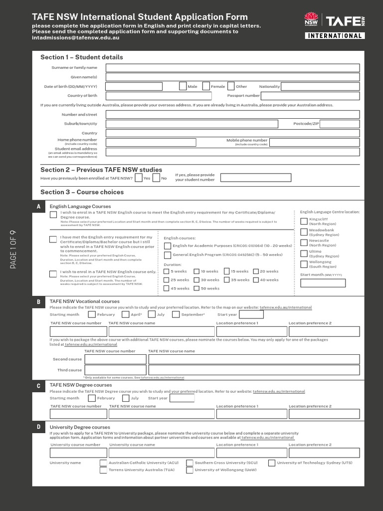 2020 International Student Application Form | PDF