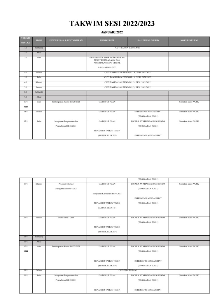 Takwim Sesi 2022 - 2023 | PDF