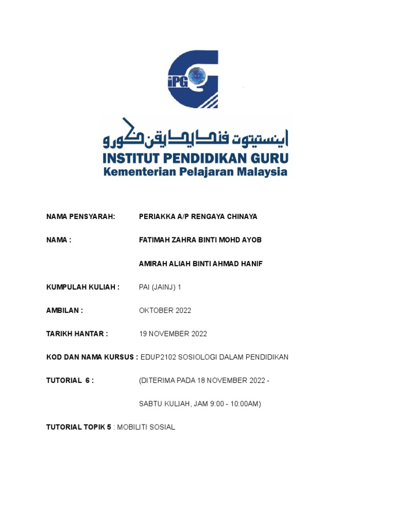 EDUP2102 SOSIOLOGI Tutorial M6 | PDF