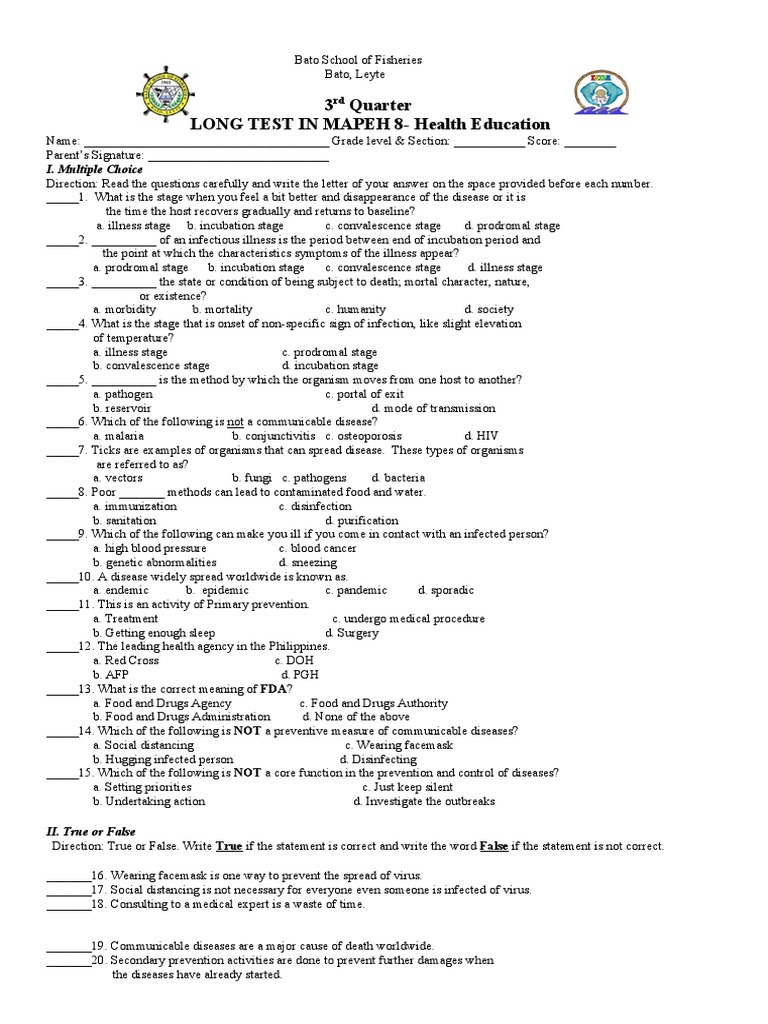 3rd Q LONG TEST IN Health | PDF | Infection | Preventive Healthcare