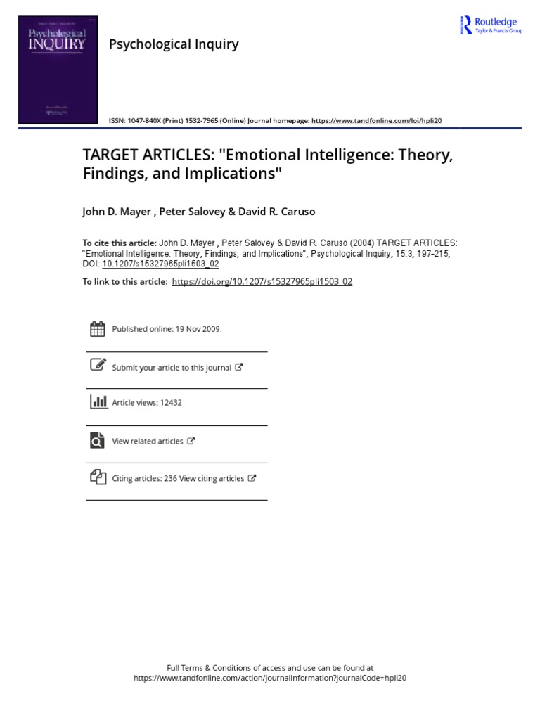 TARGET ARTICLES Emotional Intelligence Theory Findings and Implications ...