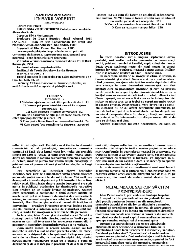 Alan Pease - Limbajul Vorbirii | PDF