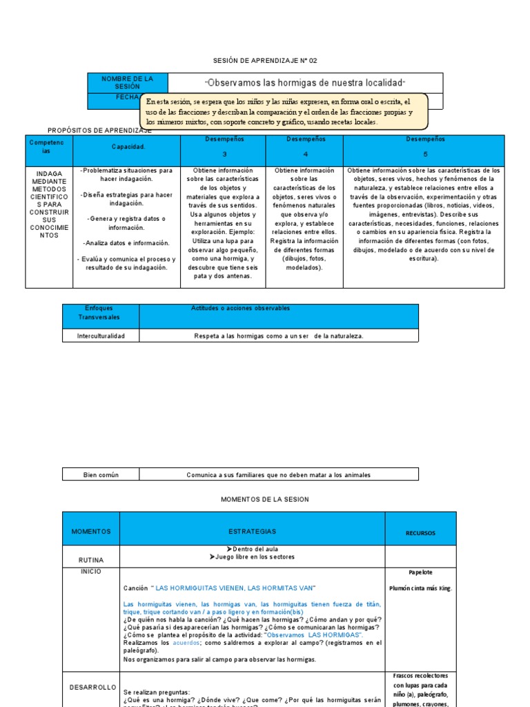 Sesión de Aprendizaje N 2 | PDF