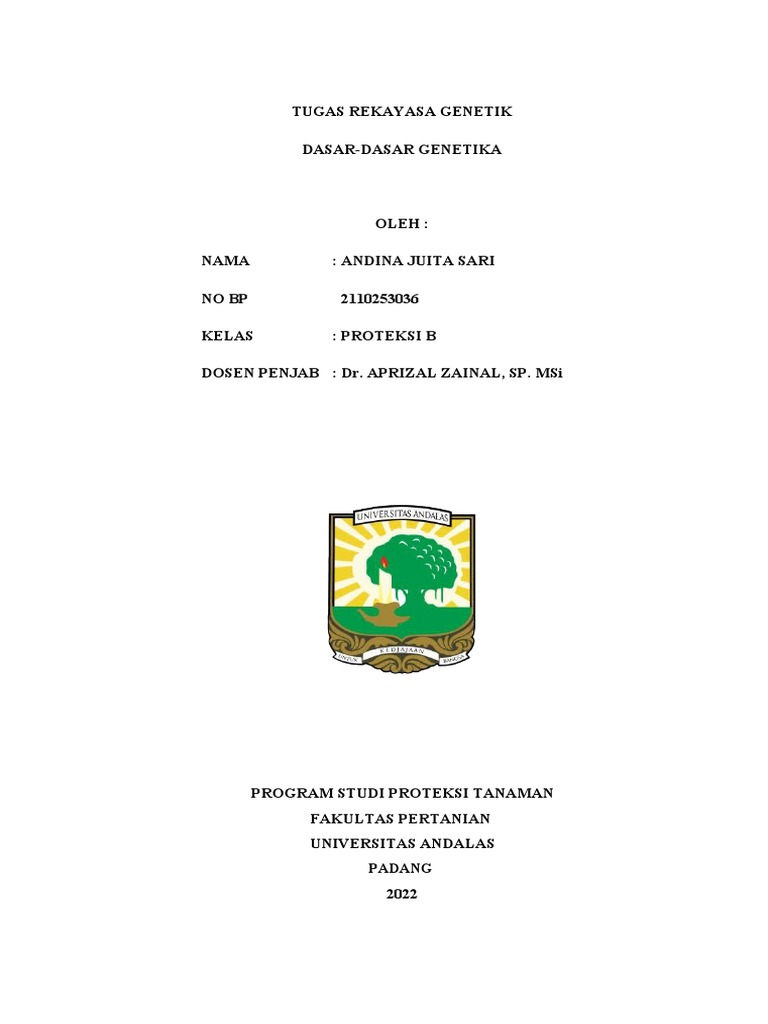 1 Andina Juita Sari - 2110253036 - Rekayasa Genetik DDG B | PDF
