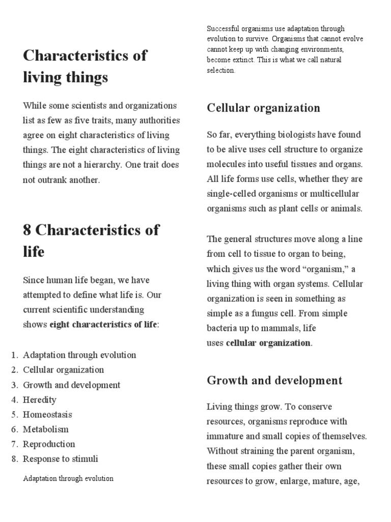 Characteristics of Living Things | PDF
