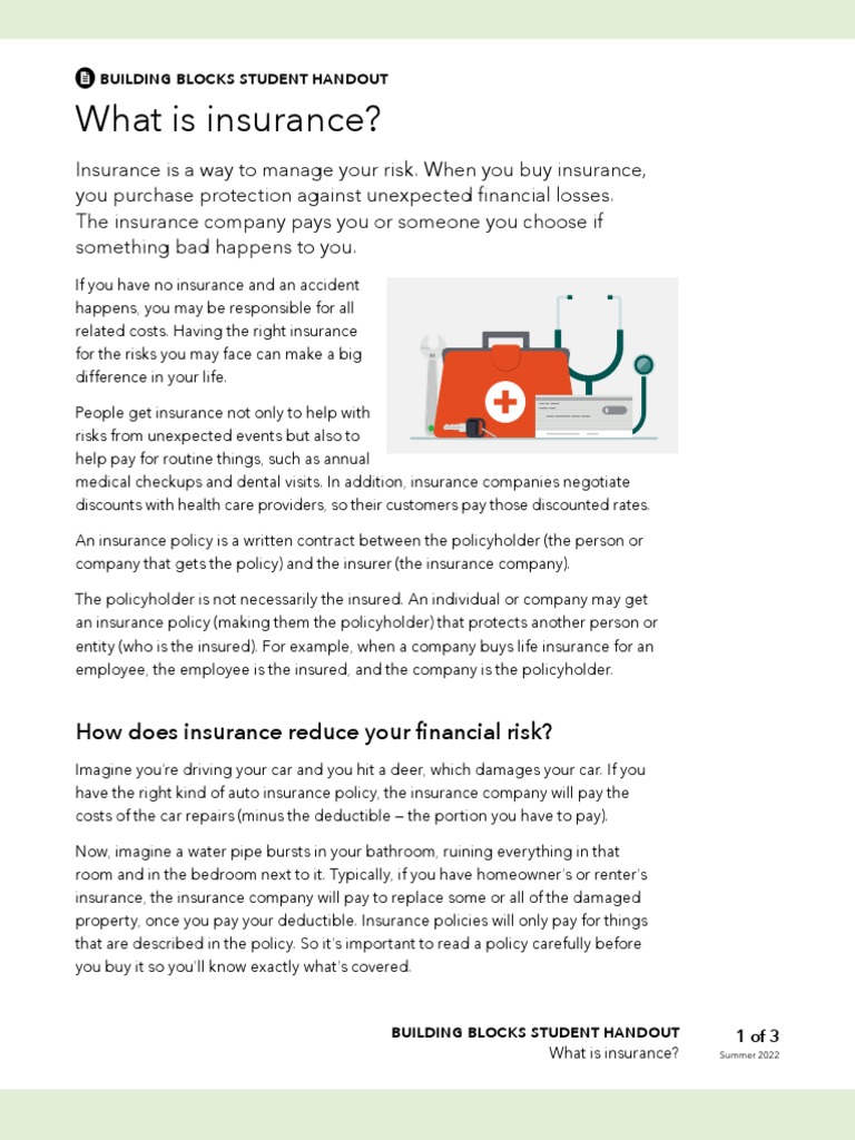 CFPB Building Block Activities What-Is-Insurance Handout | PDF ...