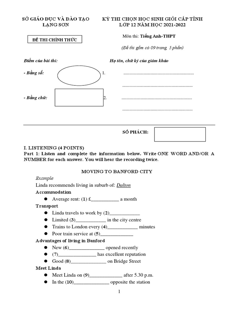 De Hoc Sinh Gioi Tinh Tieng Anh 12 THPT Nam 2021 2022 So GDDT Lang Son | PDF | Desert | Dehydration