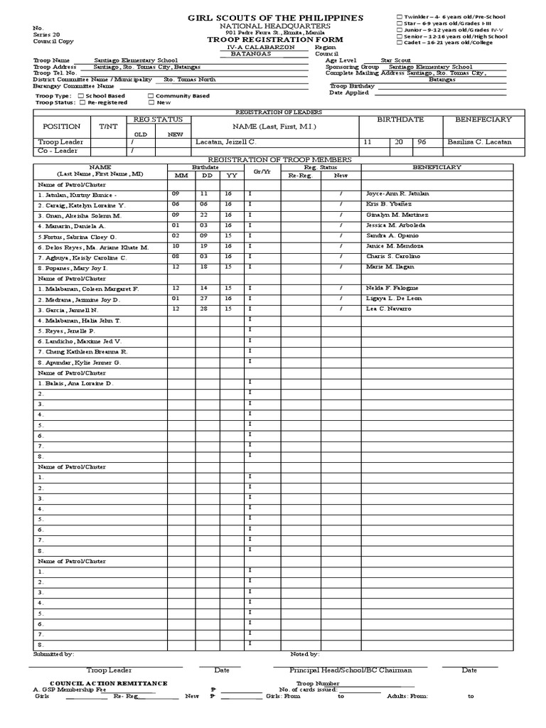 Troop Registration Form 3 Page 1 | PDF