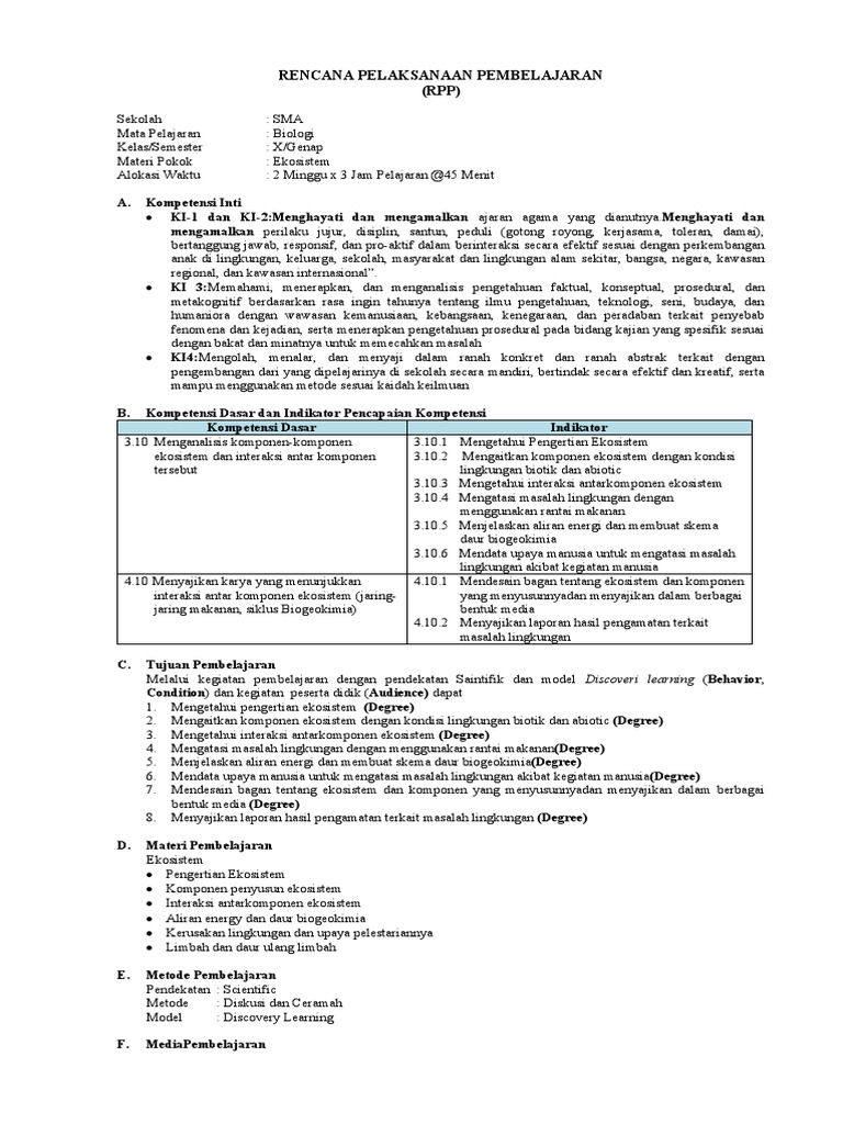 RPP X Biologi Materi Ekosistem 3 | PDF | Karier & Perkembangan | Sains & Matematika