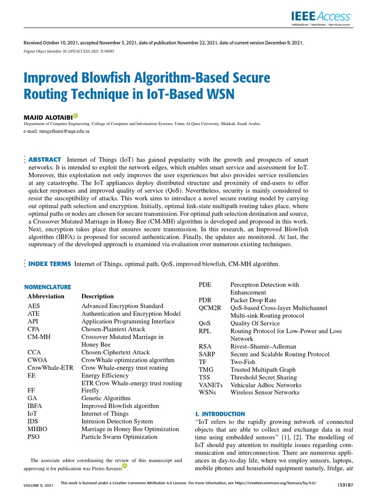 Improved Blowfish Algorithm-Based Secure Routing Technique in IoT-Based WSN | PDF | Routing ...