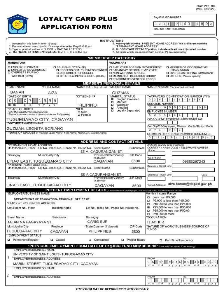 Pag-IBIG Loyalty Card Plus Application Form | PDF | Identity Document ...