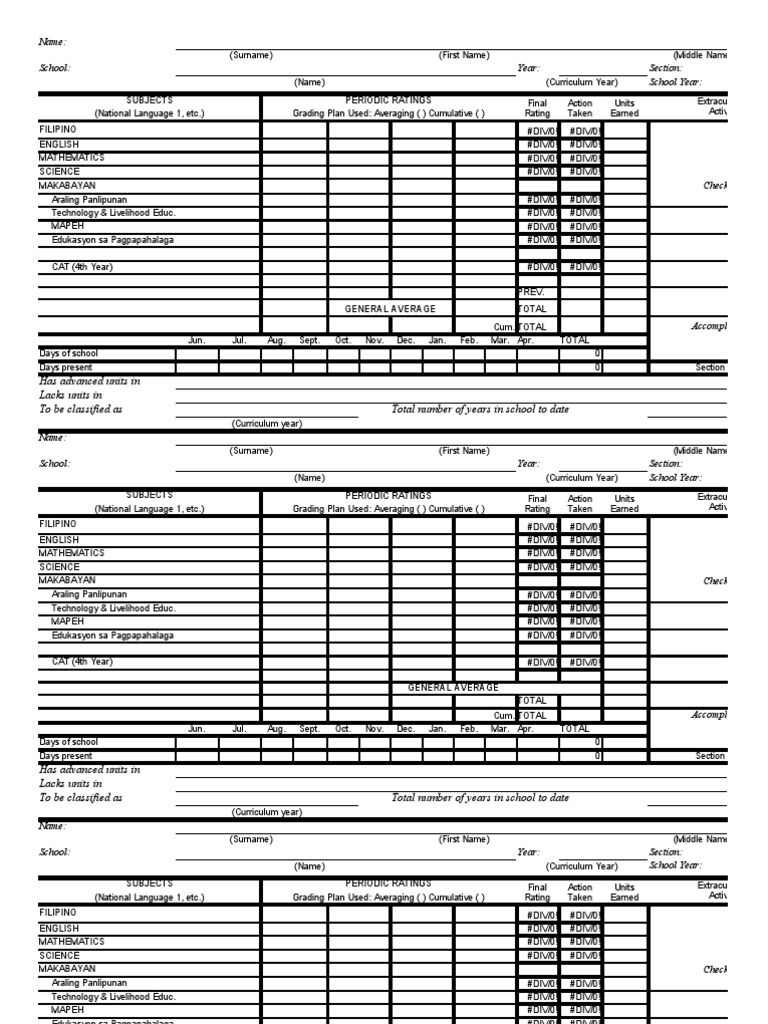 DepEd Form 137 Spreadsheet | Secondary School | Vocational Education