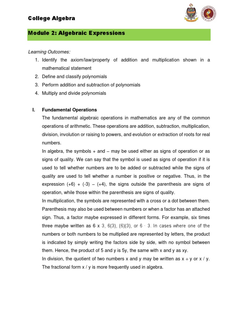 Algebraic Expressions & Signed Numbers | PDF
