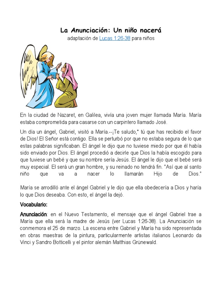La Anunciación: Historia para Niños | PDF | María, madre de Jesús | San ...