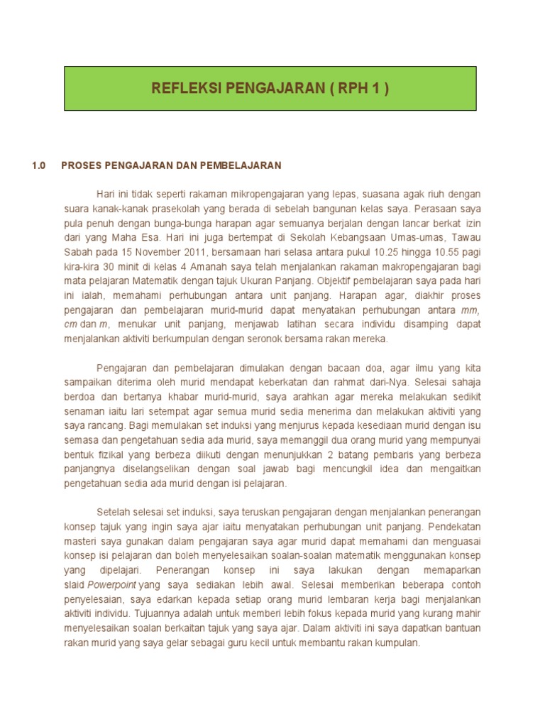 Contoh REFLEKSI PENGAJARAN | PDF